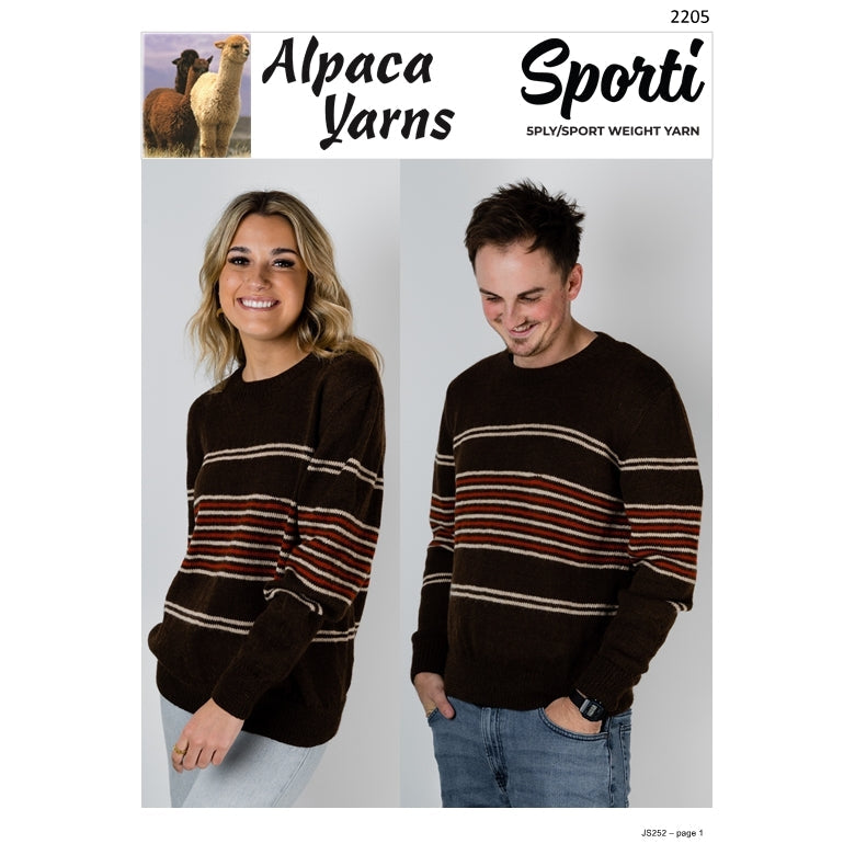 2205 Unisex Striped Sweater 5ply Knitting Pattern at Knitnstitch