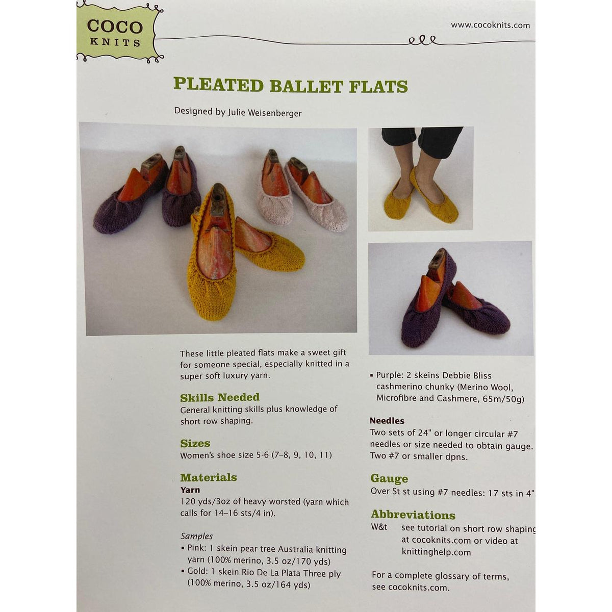 Pleated Ballet Flats Knitting Pattern by Cocoknits at Knitnstitch